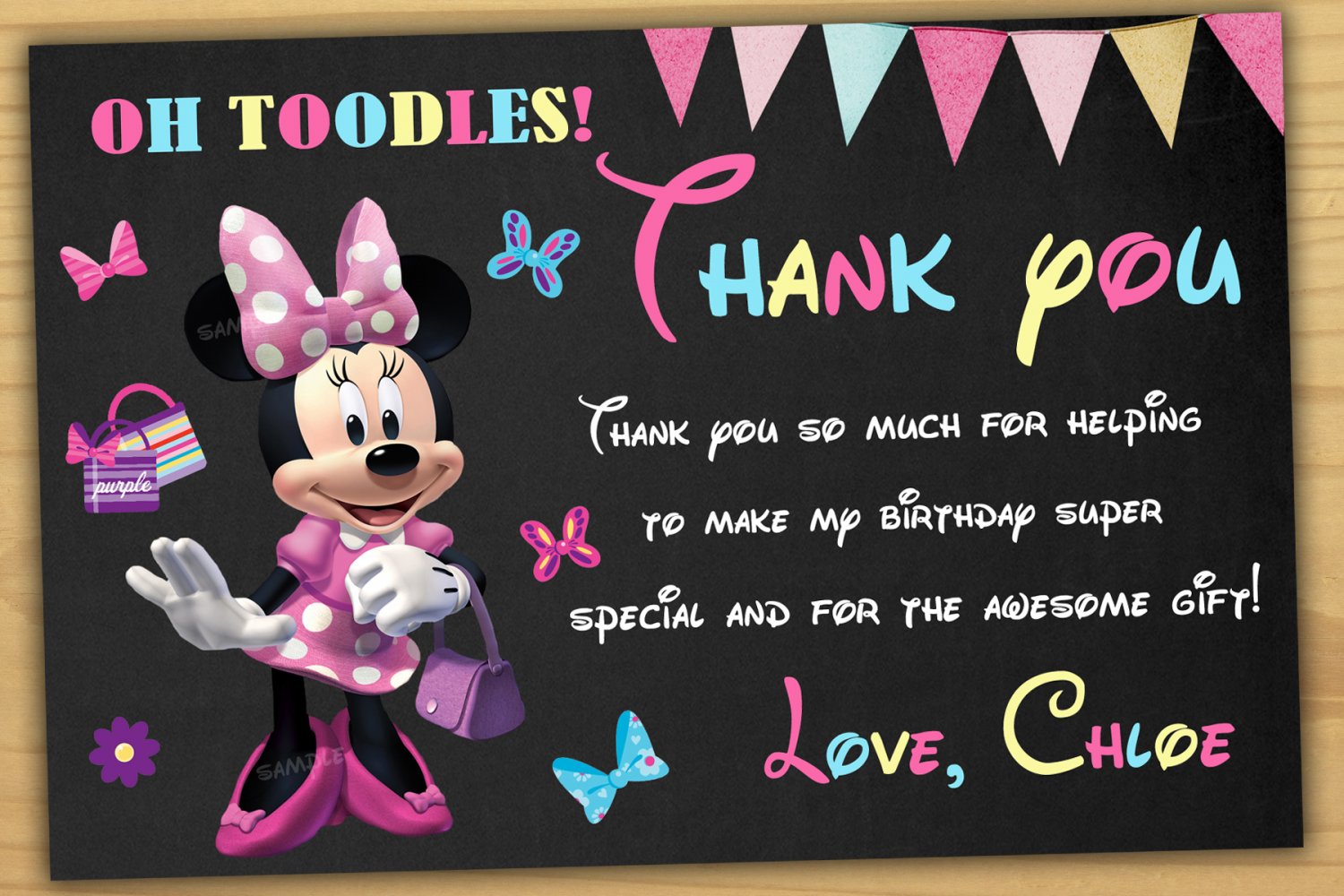 Minnie mouse thank you card,Minnie mouse chalkboard,Minnie mouse ...