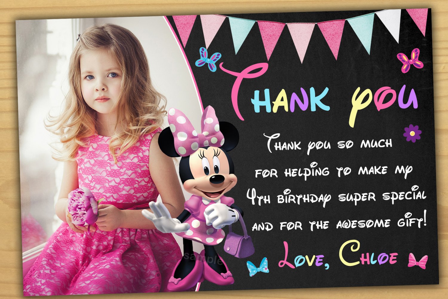 Minnie mouse thank you card,Minnie mouse chalkboard,Minnie mouse ...