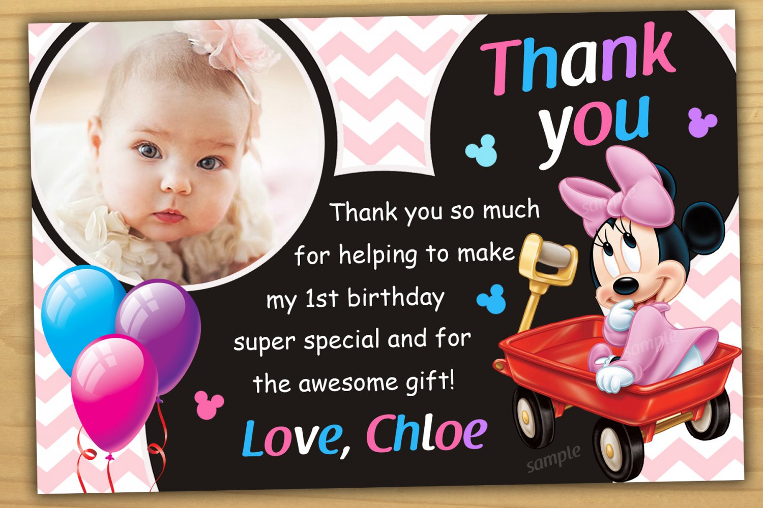 Baby Minnie mouse thank you card,Baby Minnie mouse chalkboard,Minnie ...