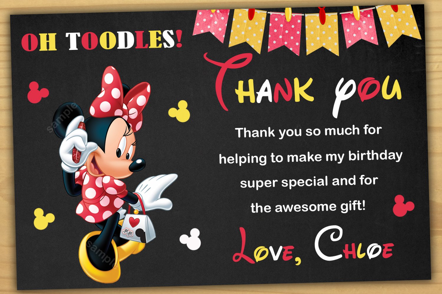 Minnie mouse thank you card,Minnie mouse chalkboard,Minnie mouse ...