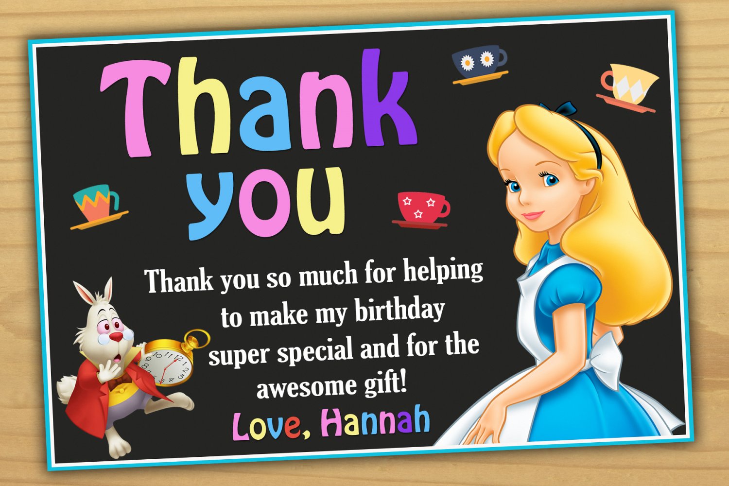 Alice in wonderland thank you card, tea party Thank you card, mad ...