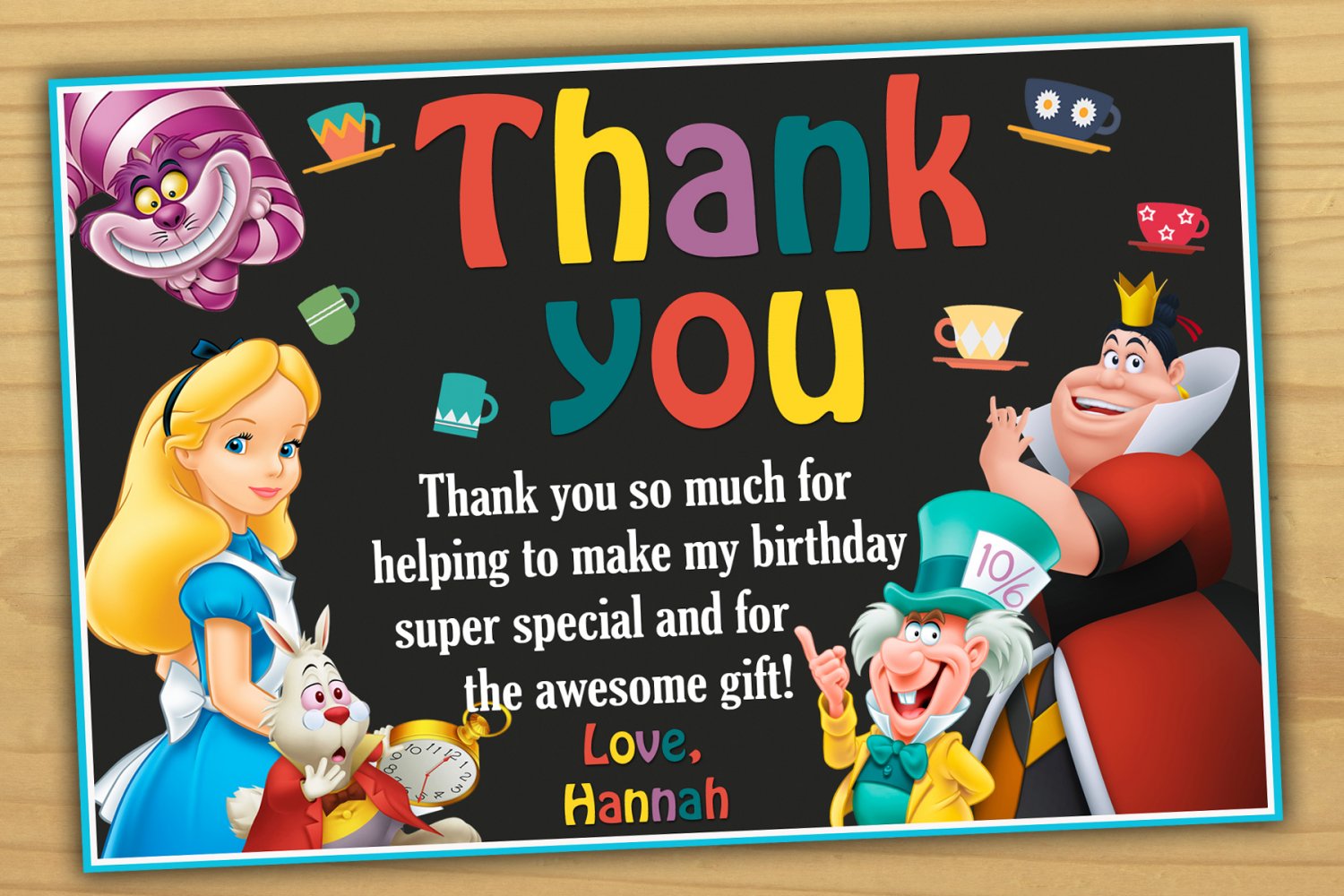 Alice in wonderland thank you card, tea party Thank you card, mad ...