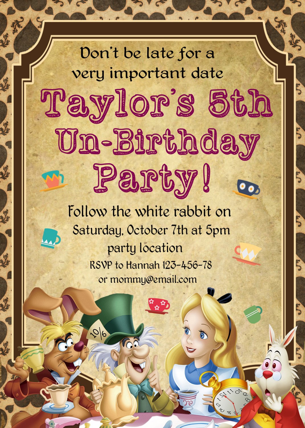 Alice in wonderland Invitation,mad hatter birthday Invitation,mad ...
