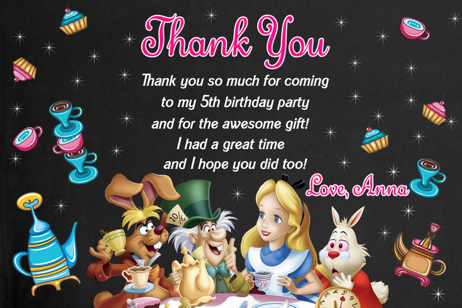 Alice in wonderland thank you card, tea party Thank you card, mad ...