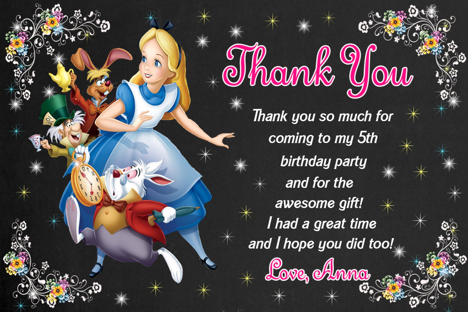 Alice in wonderland thank you card, tea party Thank you card, mad ...