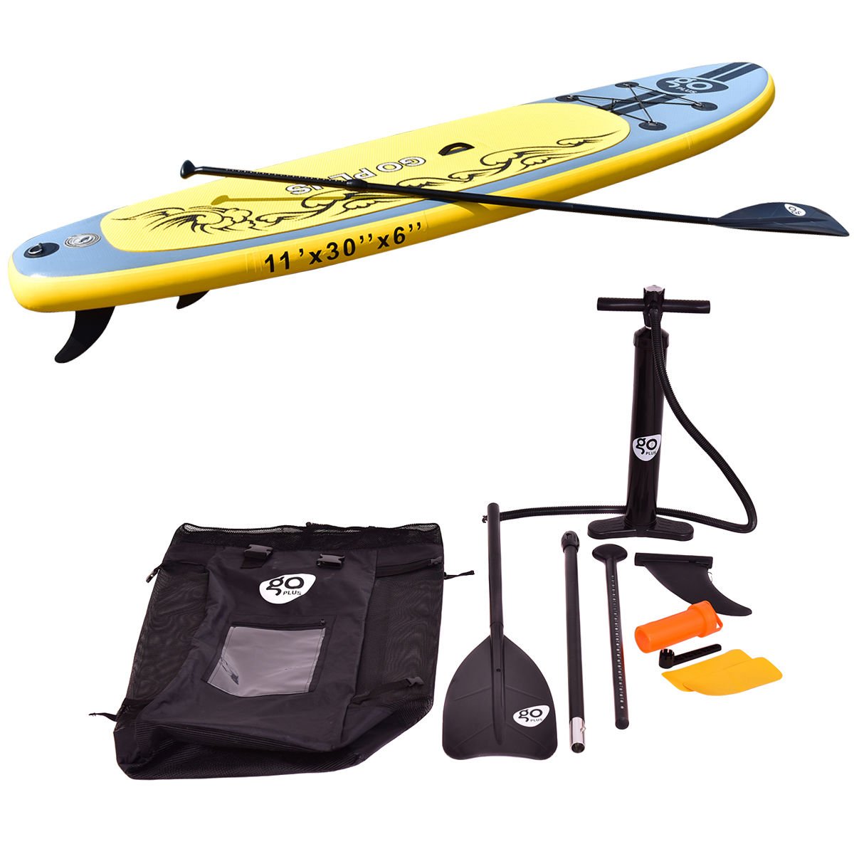 11' Inflatable Stand Up Paddle Board SUP w/ 3 Fins Adjustable Paddle ...