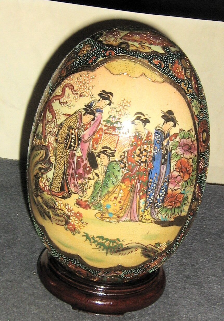 SATSUMA Egg Porcelain10" Asian Geisha Girls,Stand,Hand-Painted,Japanese ...