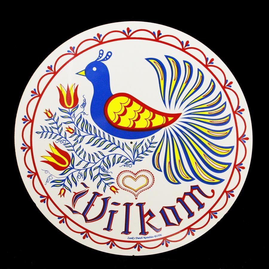 Welcome Distelfink Bird White 8" Barn Hex Sign German Amish Folk Art