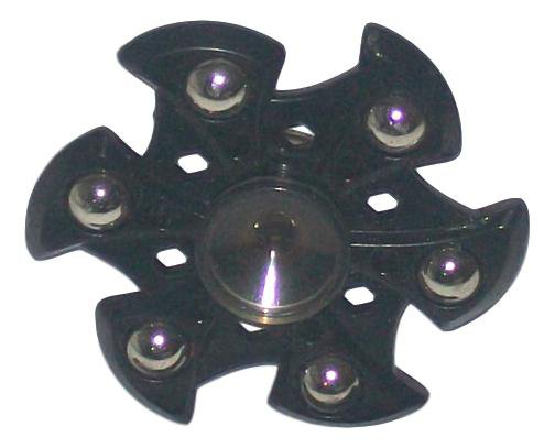 Black Metal Fidget SIX Blade Spinner with (Ball & Hook Ends)