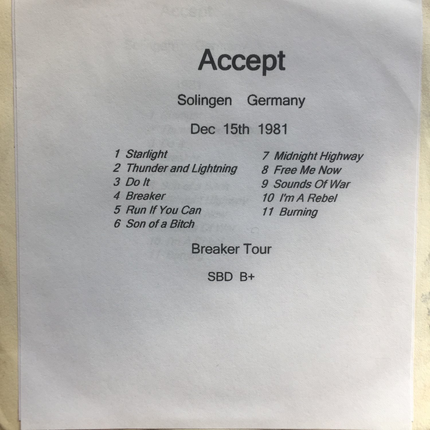 Accept cd live in Solingen Germany 1981 Breaker tour