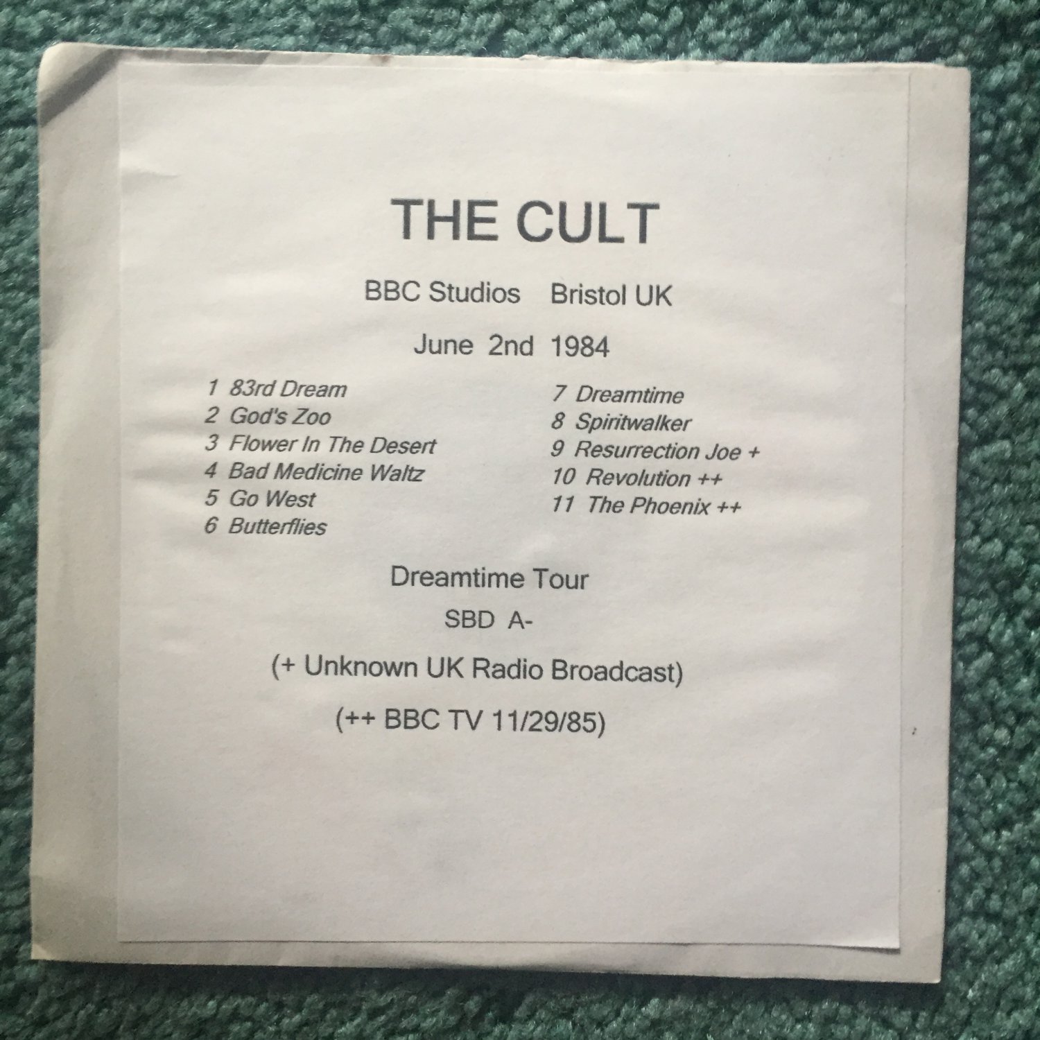 The Cult cd Bristol UK 1984 Dreamtime tour