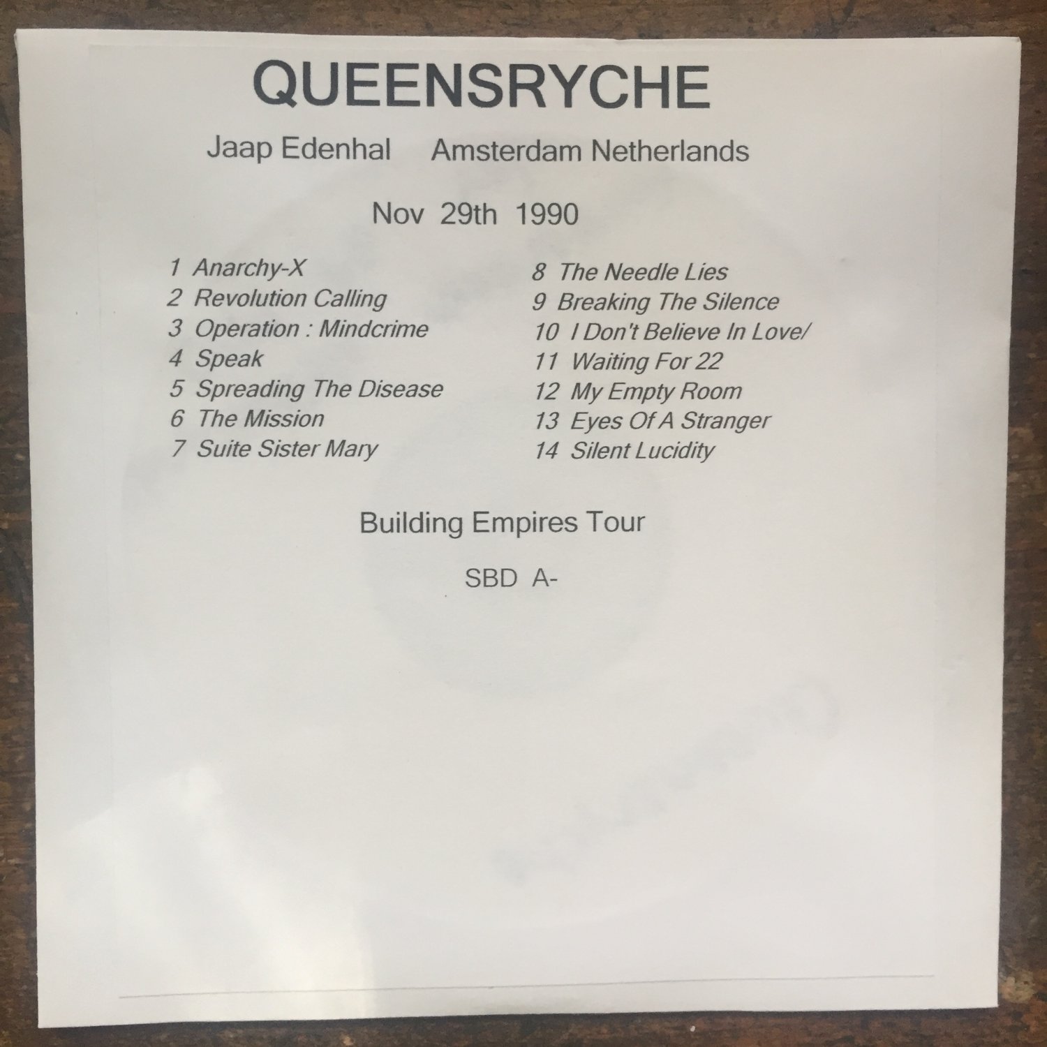 Queensryche cd Amsterdam 1990 Empire tour