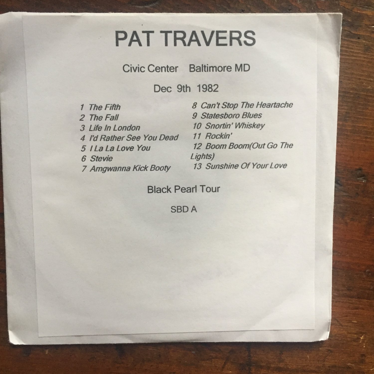 Pat Travers cd Baltimore MD 1982 Black Pearl tour