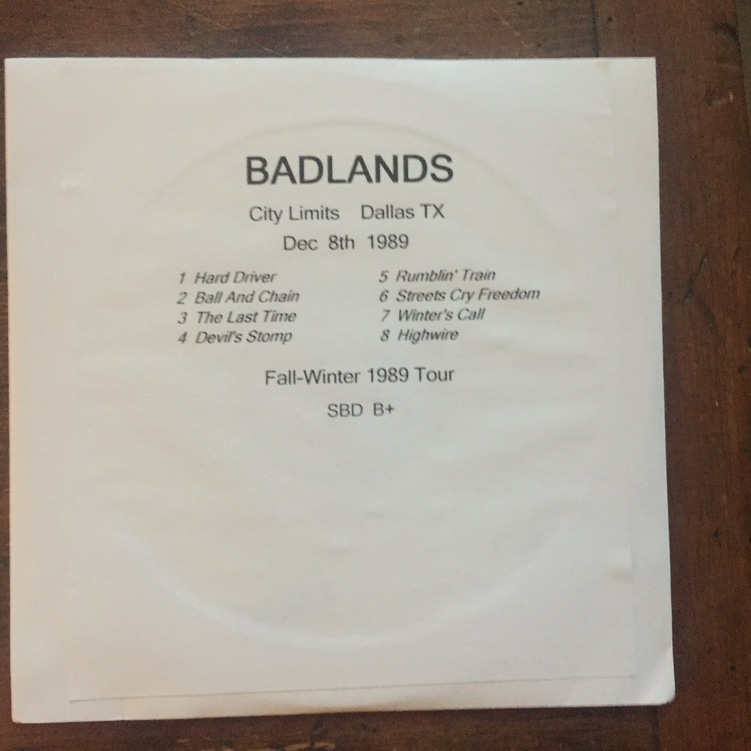 Badlands cd Dallas TX 1989 tour