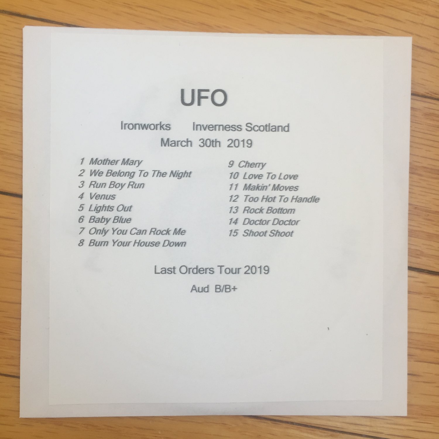 UFO 2 cd Inverness Scotland 2019 Last Orders tour