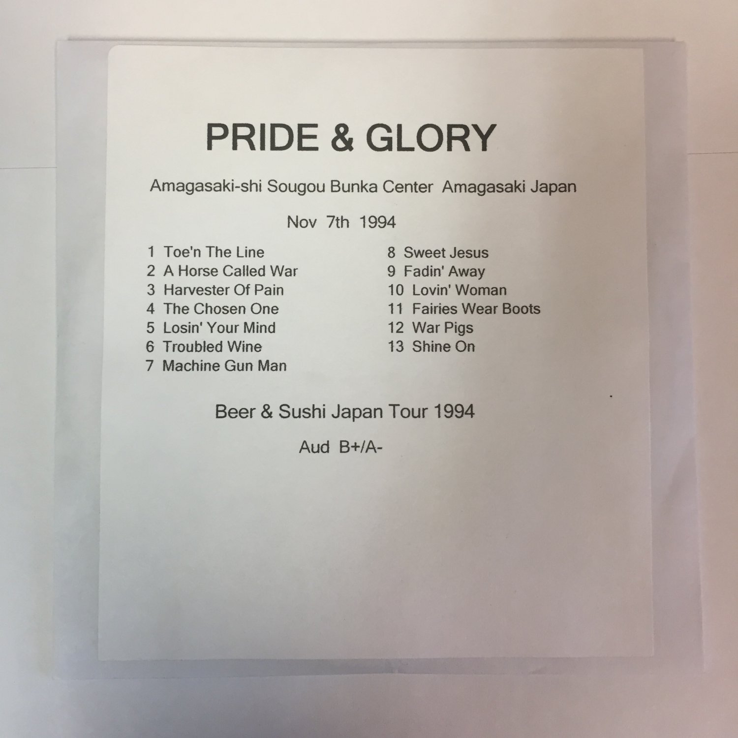 Pride & Glory cd Amagasaki Japan 1994 tour Zakk Wylde