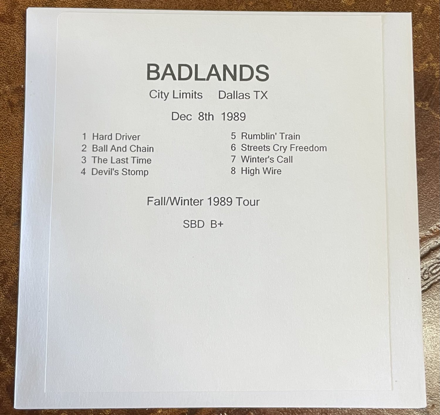 Badlands cd Dallas TX 1989 tour