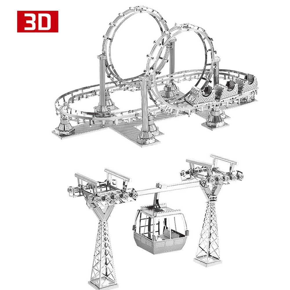 2pcs 3D Metal Nano Puzzle Roller Coaster Cable Car Model Kit IY 3D ...