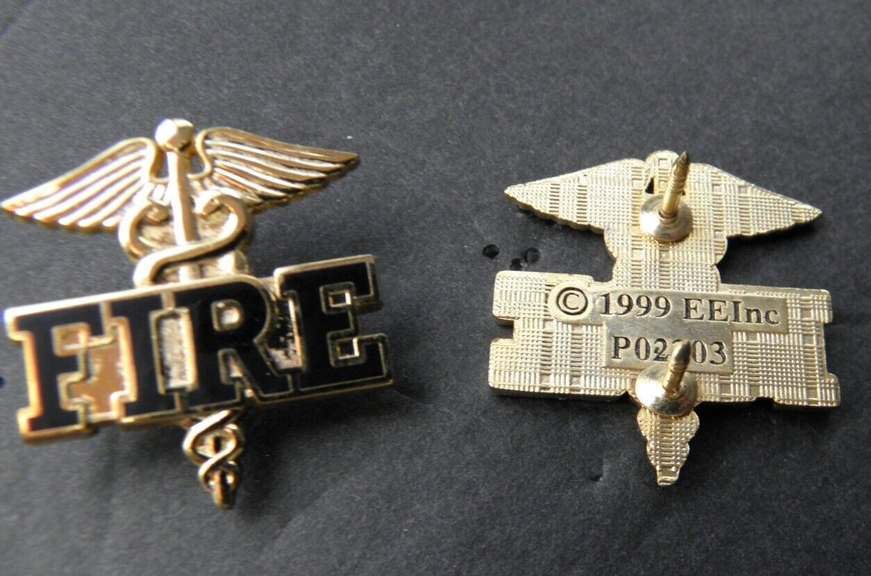 FIRE EMT DEPT PARAMEDIC CADUCEUS SET OF 2 TWO CUTOUT LAPEL PIN 1 INCH