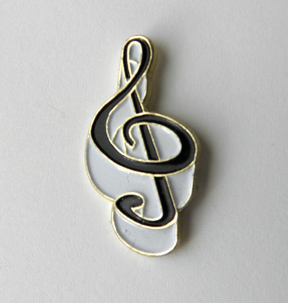 BLACK AND WHITE TREBLE CLEF MUSIC LAPEL PIN BADGE 1 INCH