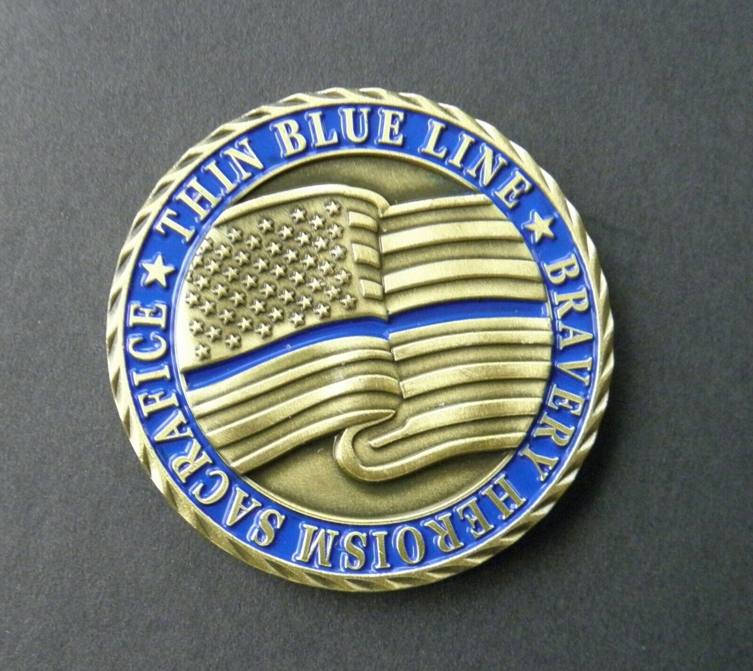 POLICE OFFICER THIN BLUE LINE CHALLENGE COIN 911 FALLEN HEROES 1.75 INCHES