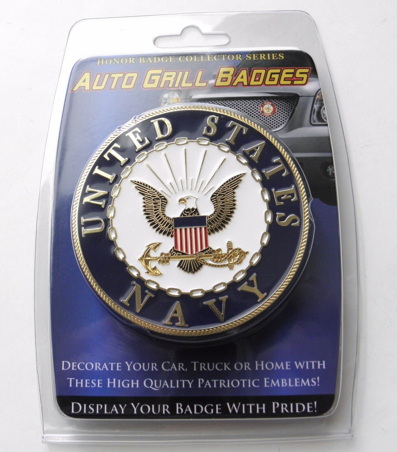 USN US NAVY EMBLEM LOGO METAL ENAMEL CAR GRILL MEDALLION 3 INCHES