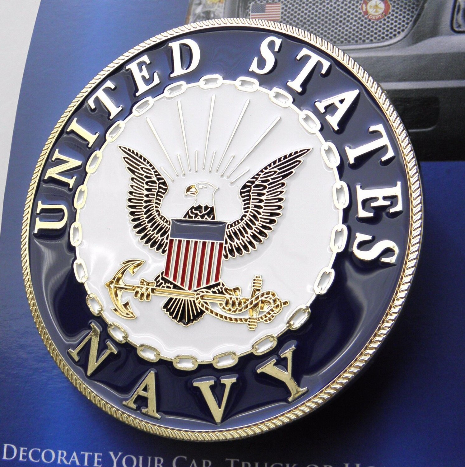 USN US NAVY EMBLEM LOGO METAL ENAMEL CAR GRILL MEDALLION 3 INCHES
