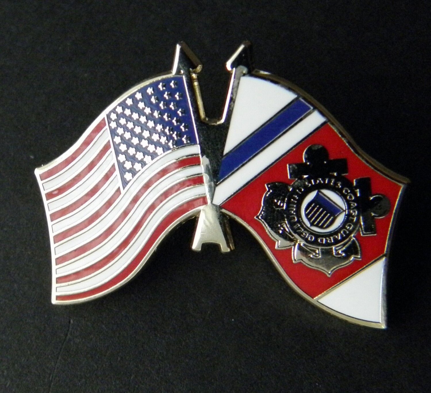 US COAST GUARD USCG FLAG USA COMBO LAPEL PIN BADGE 1.25 INCHES