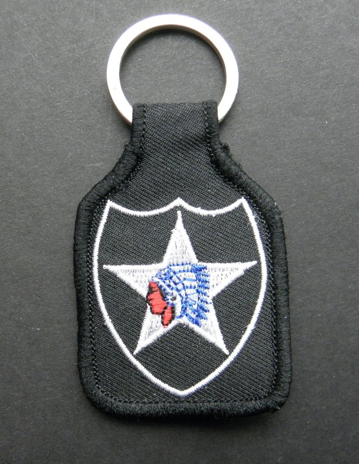 US ARMY 2ND INFANTRY DIVISION EMBROIDERED KEY CHAIN KEY RING 1.75 X 2. ...