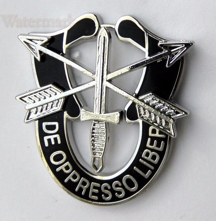 ARMY SPECIAL FORCES DE OPRESSO LIBER LARGE LAPEL PIN BADGE 1.25 x 1 1/8 ...