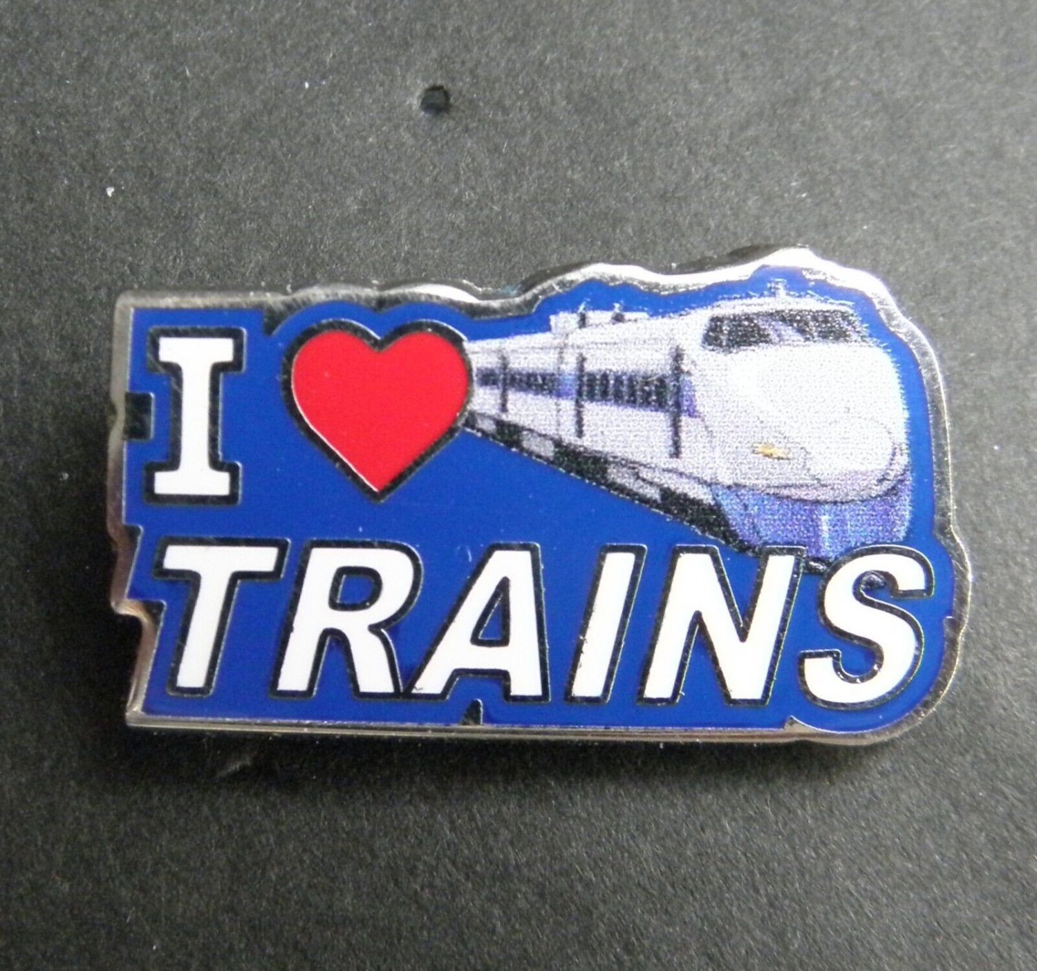 I LOVE TRAINS RAILROAD LAPEL PIN BADGE 1.1 INCH