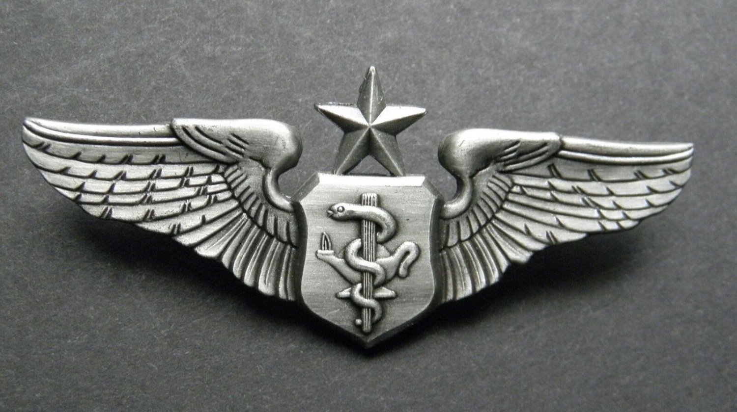 USAF AIR FORCE LARGE FLIGHT NURSE SENIOR WINGS LAPEL PIN BADGE 3 INCHES