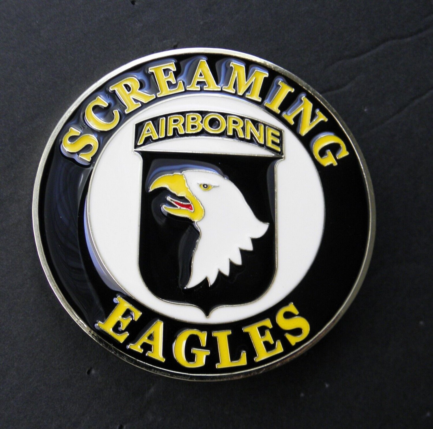 101ST AIRBORNE SCREAMING EAGLES ENAMEL MEDALLION CAR GRILL EMBLEM 3 INCHES