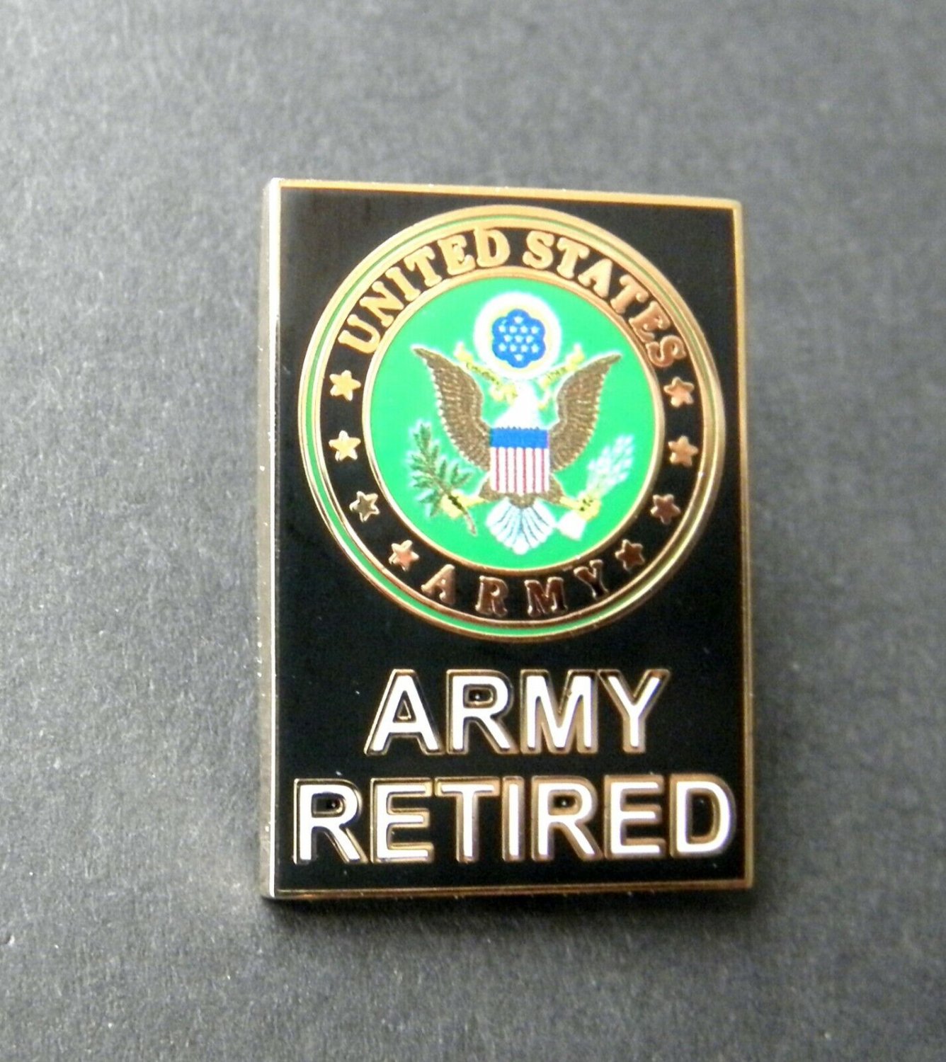 US ARMY RETIRED RECTANGLE LAPEL PIN BADGE 1.2 x 3/4 INCHES