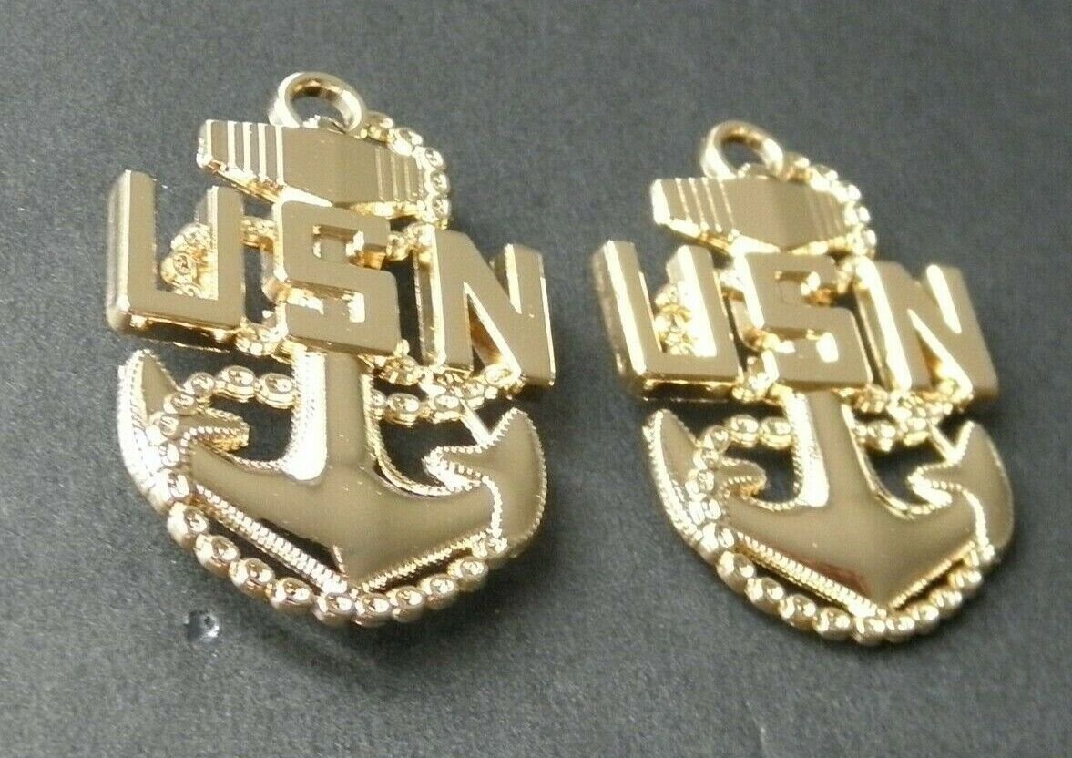 NAVY CHIEF PETTY OFFICER SET OF 2 BASIC ANCHOR LAPEL PIN BADGE 3/4 x 1. ...