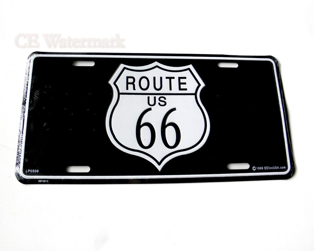 ROUTE 66 CLASSIC EMBOSSED METAL LICENSE PLATE 6 X 12 INCHES