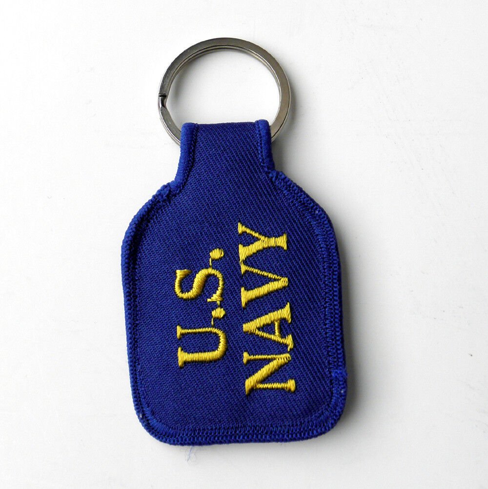 USN US NAVY LOGO EMBROIDERED KEY CHAIN KEY RING 1.75 X 2.75 INCHES