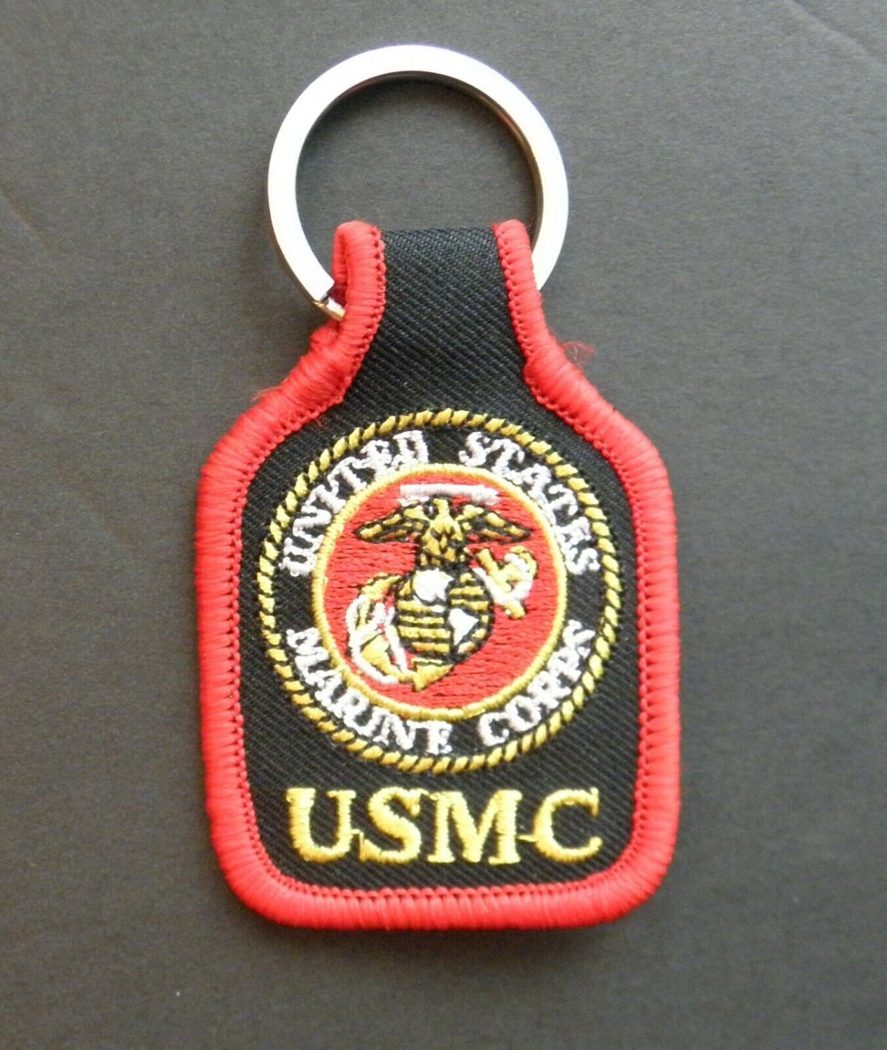 USMC US MARINES MARINE CORPS EMBROIDERED KEY RING 1.75 X 2.75 INCHES