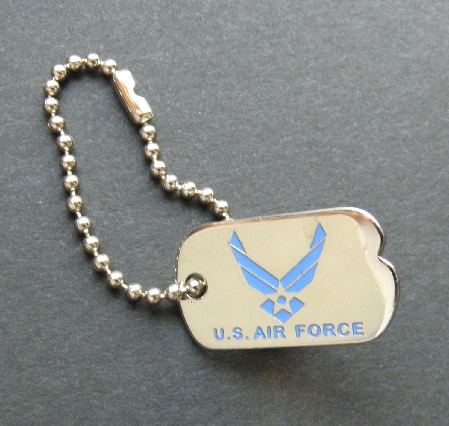 USAF US AIR FORCE DOG TAG & CHAIN LAPEL PIN BADGE 7/8 ths of an INCH