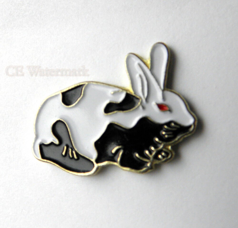 BUNNY SPOTTED RED EYE RABBIT WHITE BLACK ANIMAL WILDLIFE LAPEL PIN ...