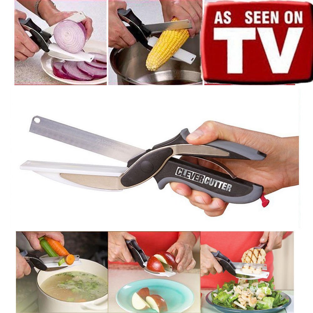 Clever Cutter 2-in-1 Cutting Board Scissors Multifunctional Knife BRAND NEW