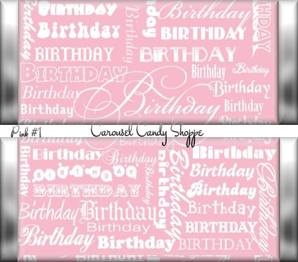 Bubblegum Pink Word Art Happy Birthday Candy Wrappers Printable DIY
