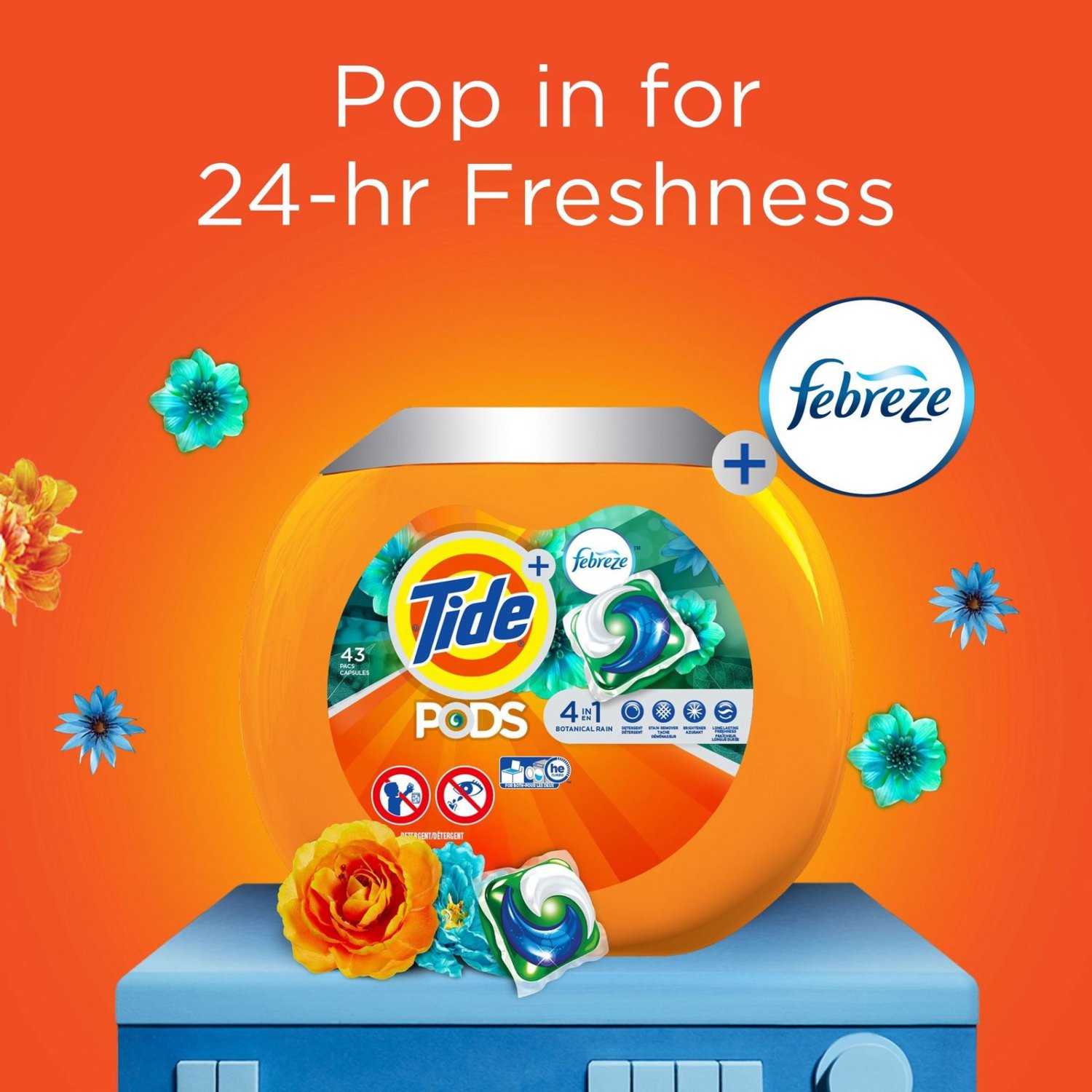 Tide PODS Plus Febreze Odor Defense Laundry Detergent Pacs, Botanical ...