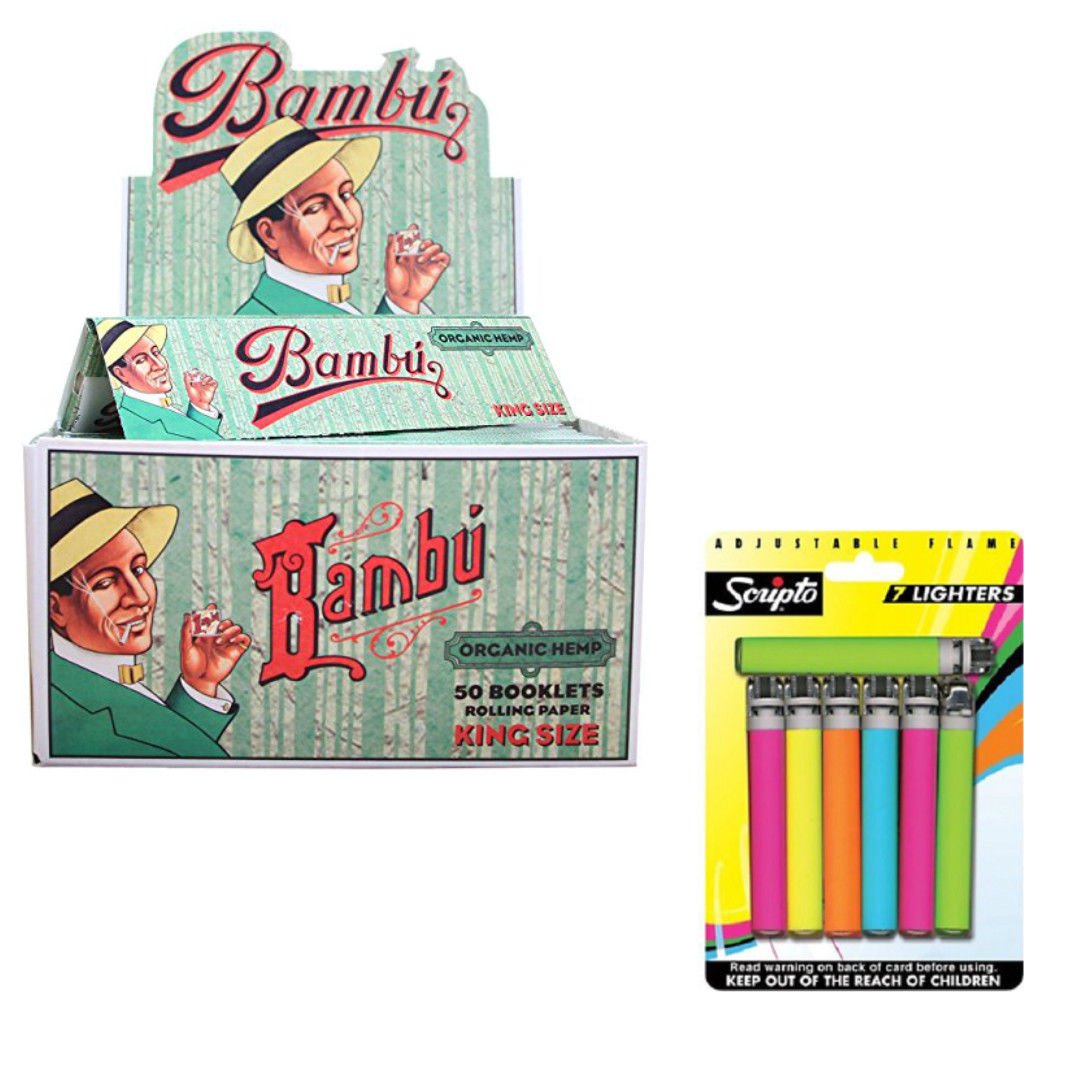 Bambu Organic Hemp King Size Rolling Papers, 50 Booklets Plus Scripto ...