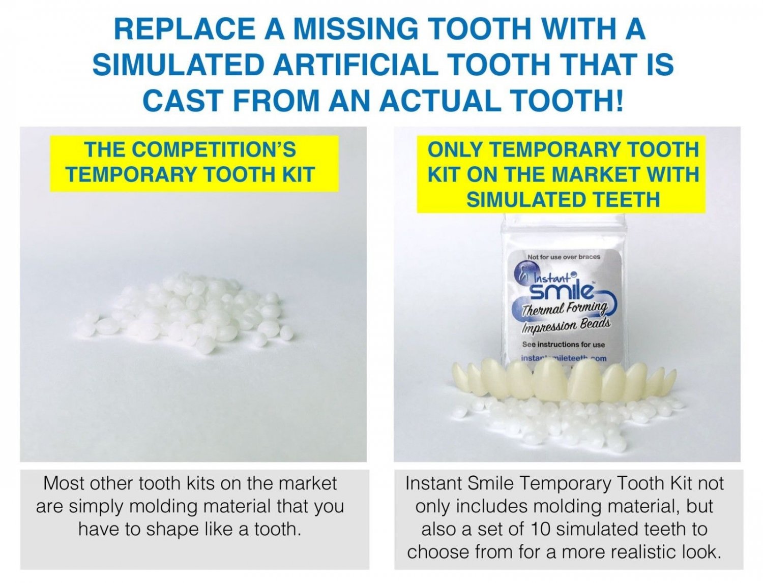 Instant Smile Temporary Tooth Kit and Bonus Bag of Impression Material ...