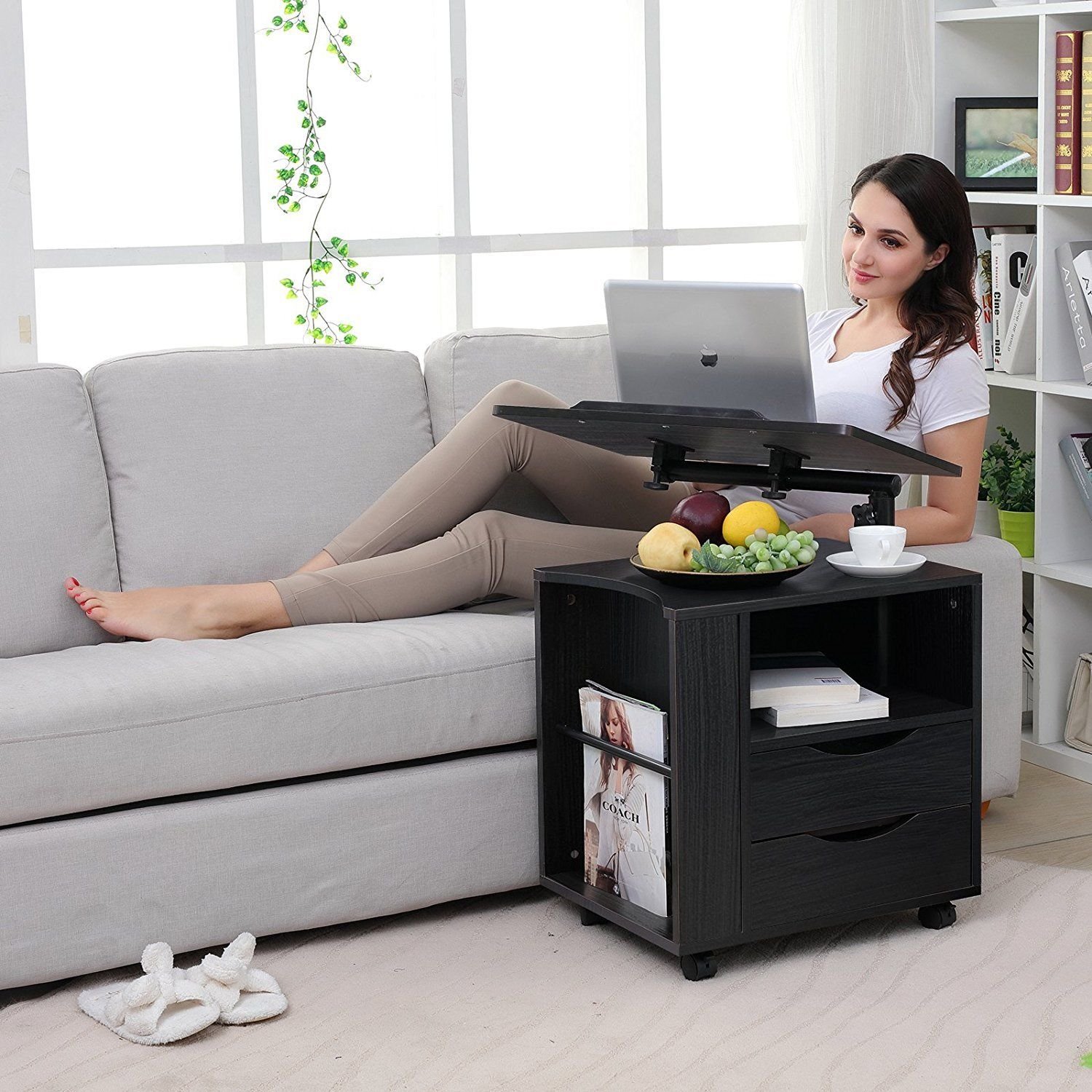 Emall Life Upgraded Functional Swivel Bedside Table Adjustable Wooden ...