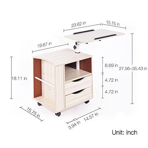 Emall Life Upgraded Functional Swivel Bedside Table Adjustable Wooden ...
