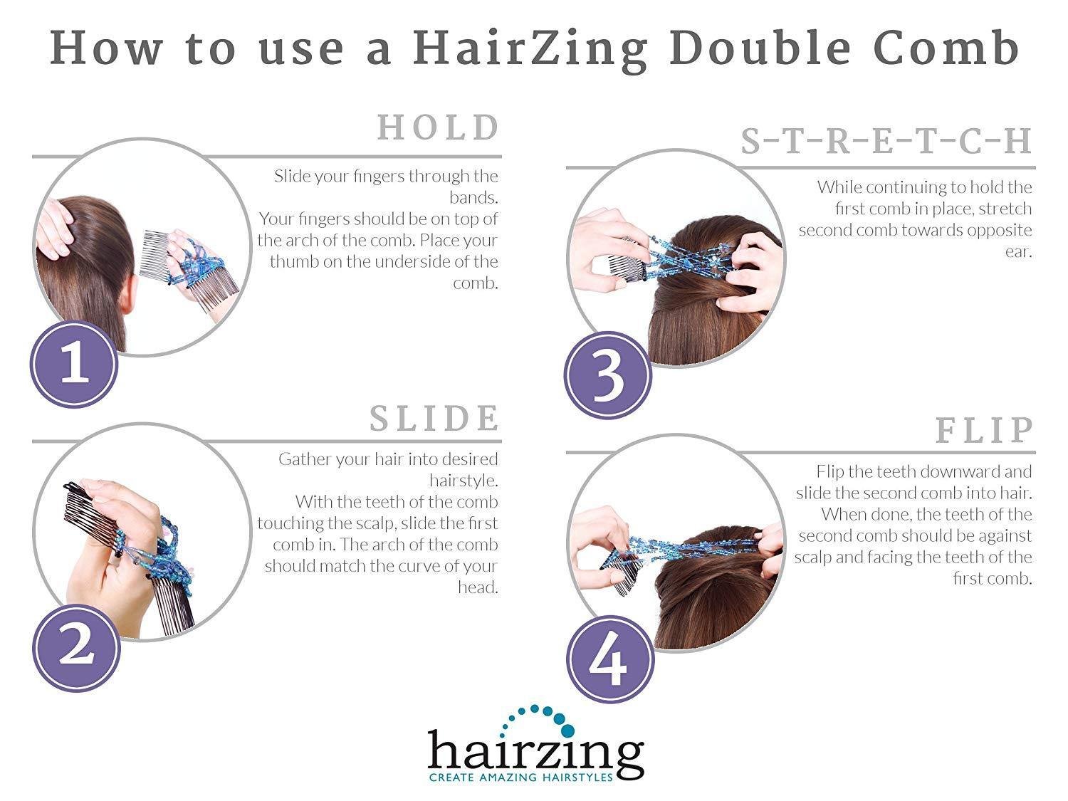 Double Elastic Hair Combs by HairZing - Clip for Thick, Curly, Kinky ...