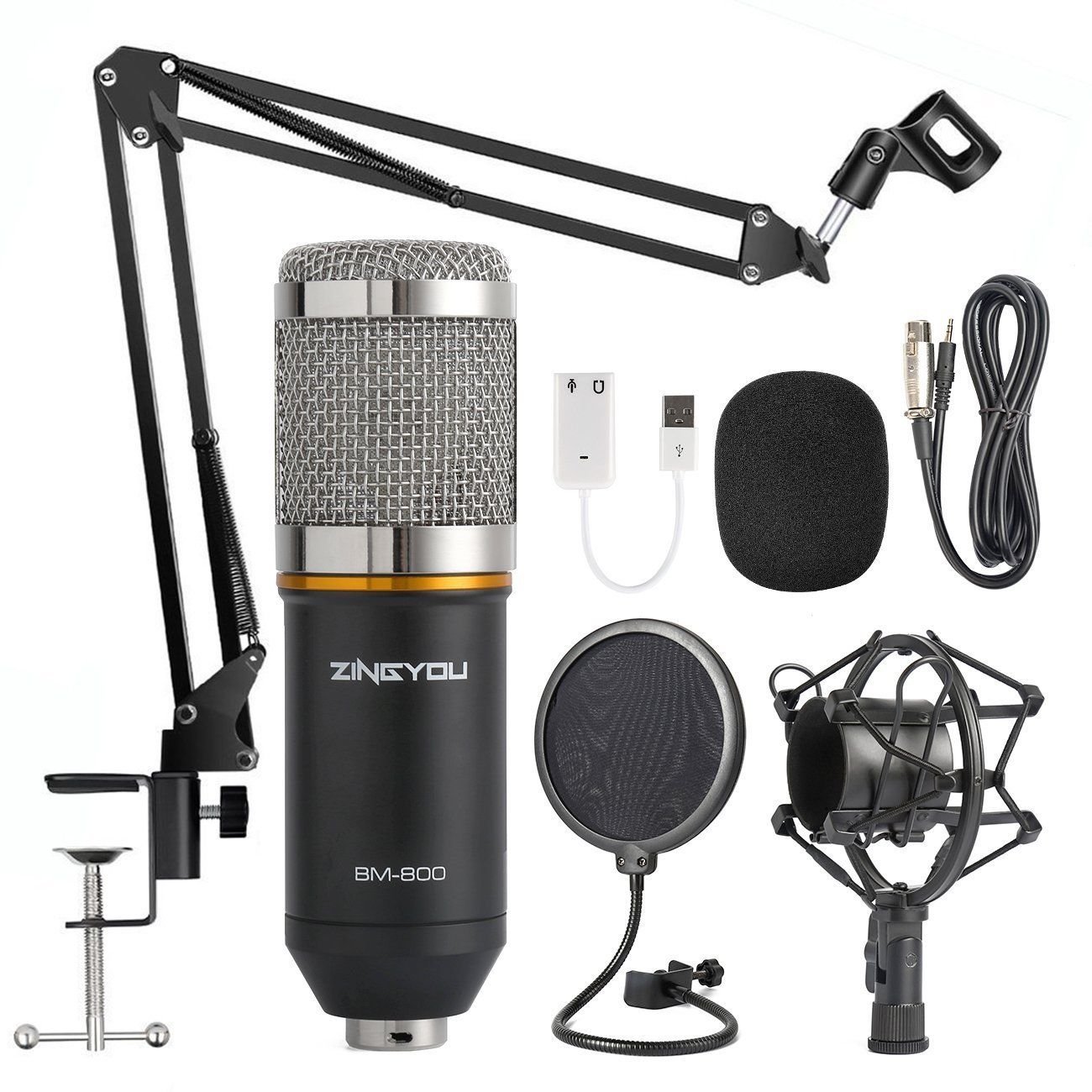 ZINGYOU Condenser Microphone Bundle, BM-800 Mic Kit with Adjustable Mic ...
