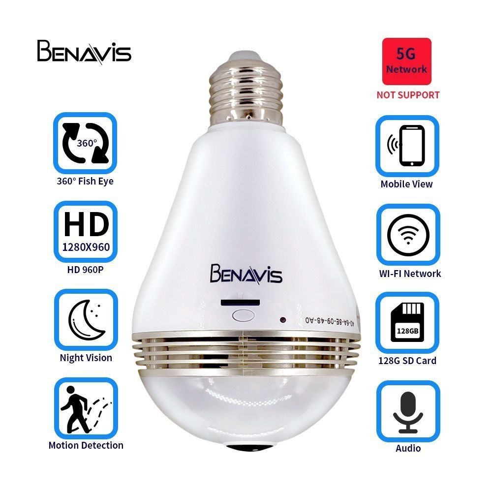 Light Bulb Camera,360 Degree Panoramic Security Wifi Hidden Cam ...